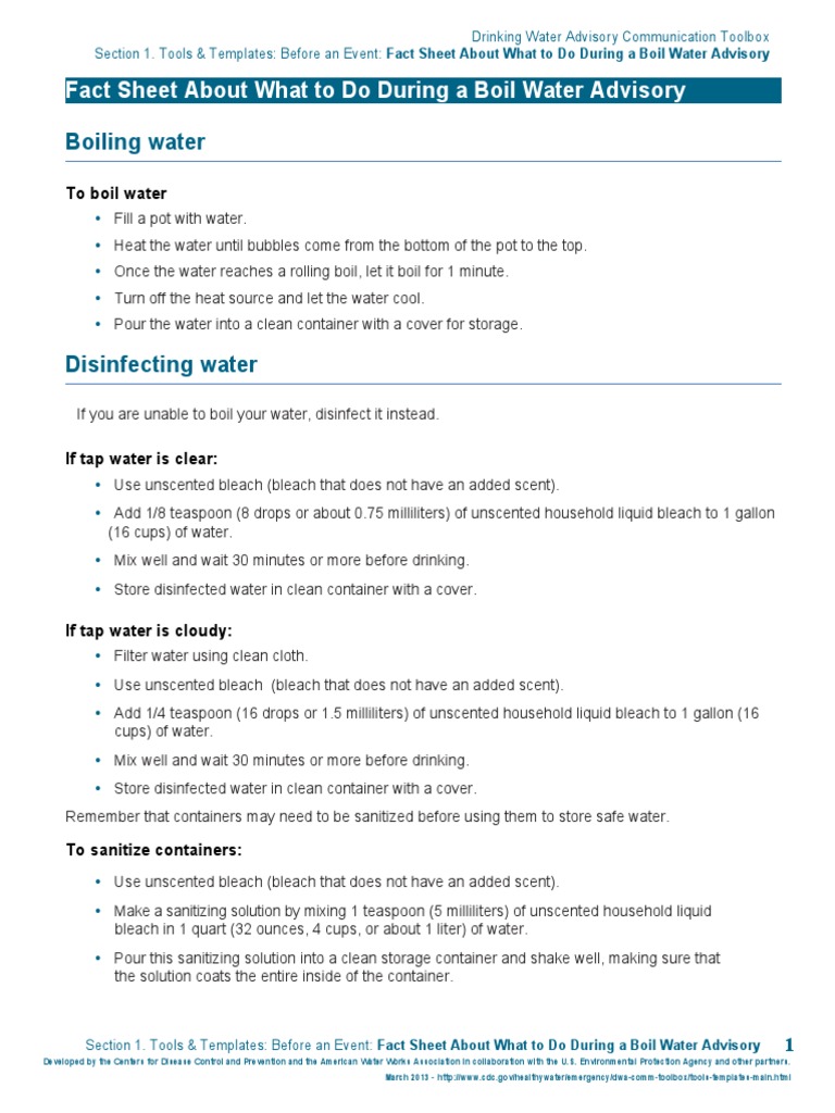 What To Do During A Boil Water Advisory | PDF | Bleach | Drinking Water
