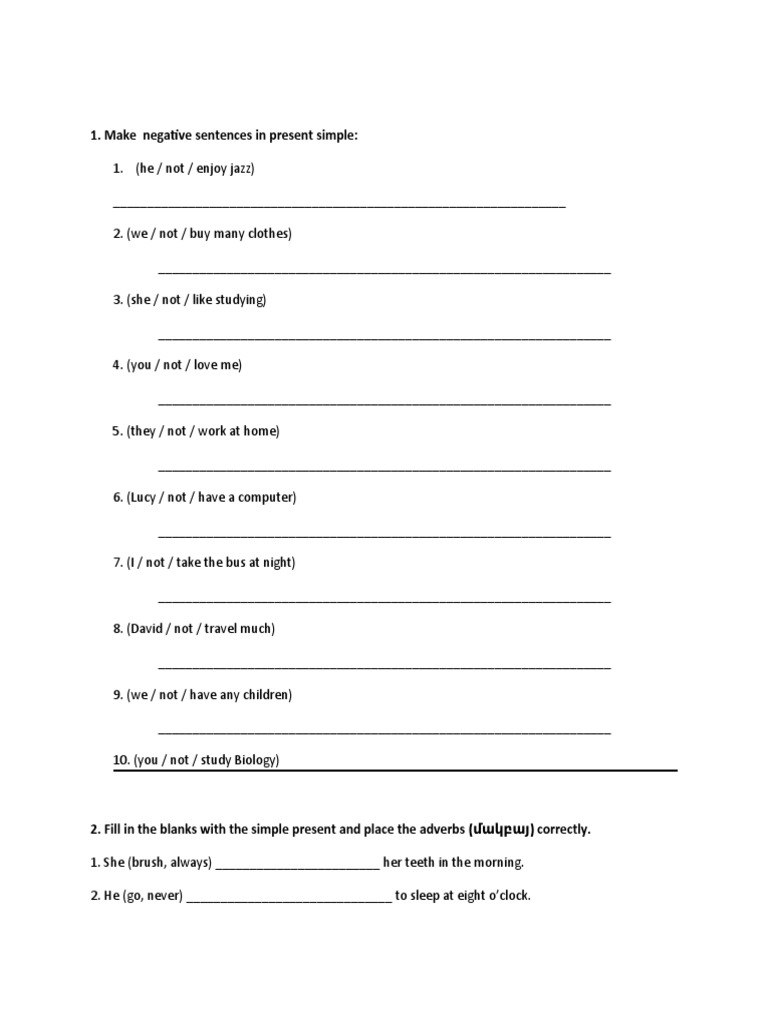 Creating Negative Sentences and Questions in Simple Present Tense | PDF