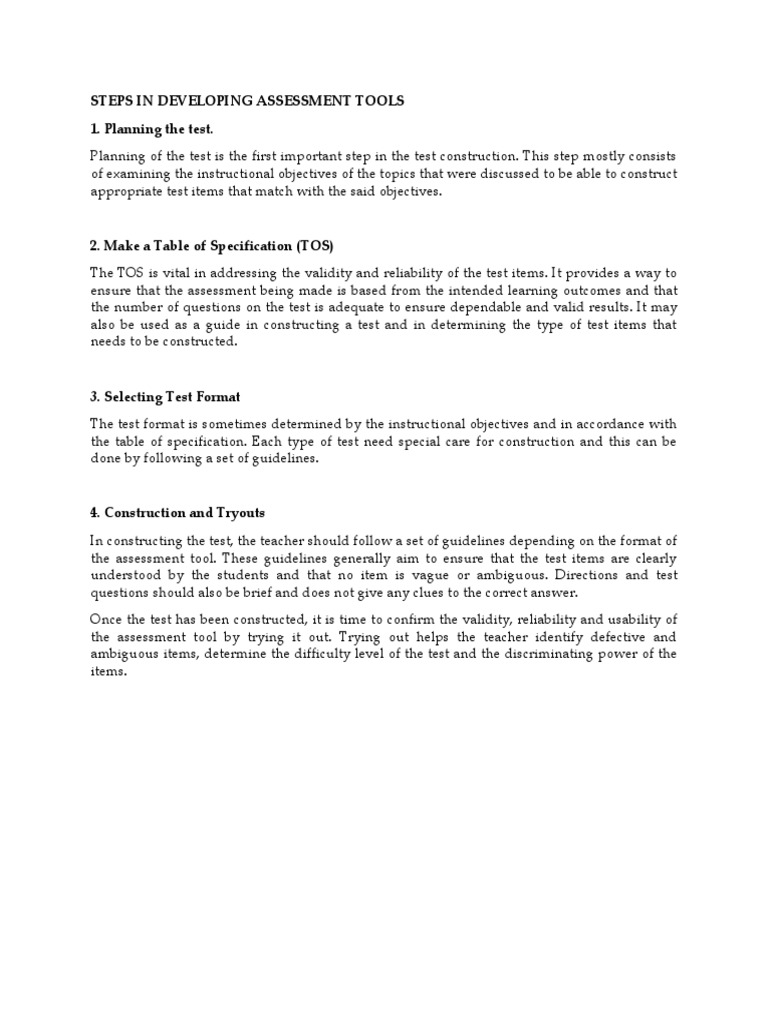 Steps for Developing Assessment Tools | PDF