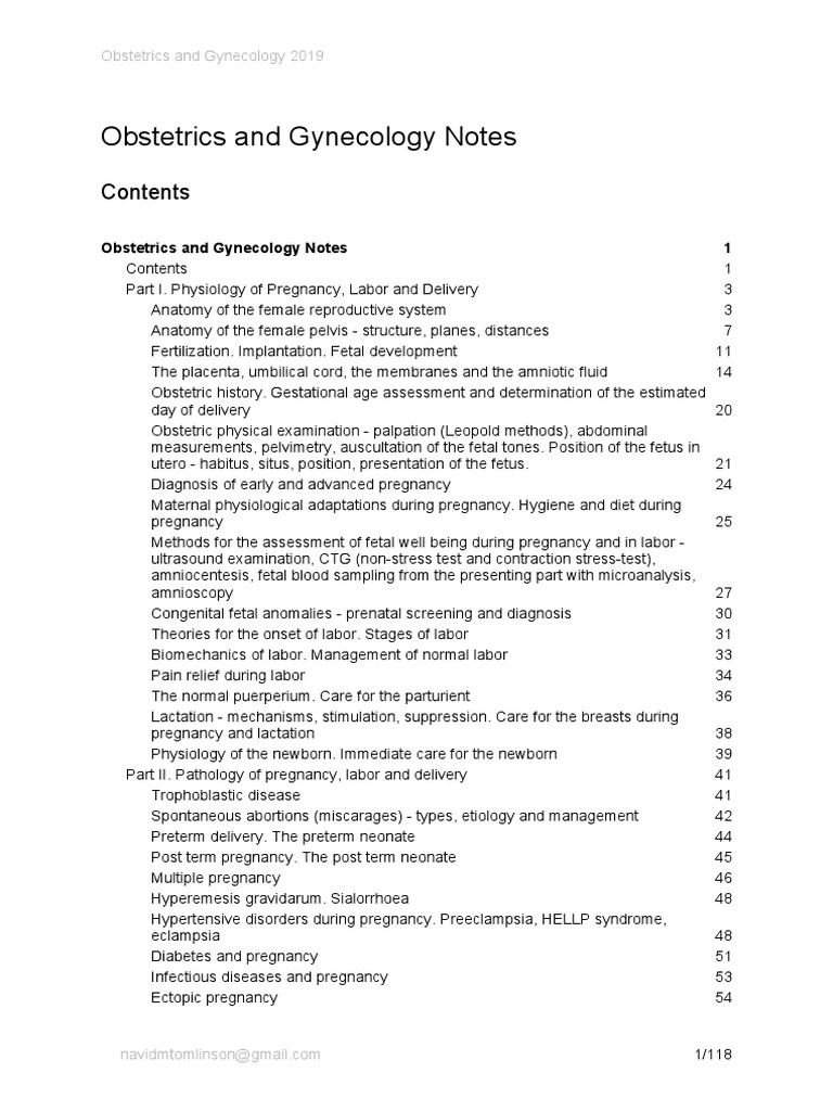 Obstetrics and Gynecology Notes - Docx 1 | PDF | Uterus | Pelvis