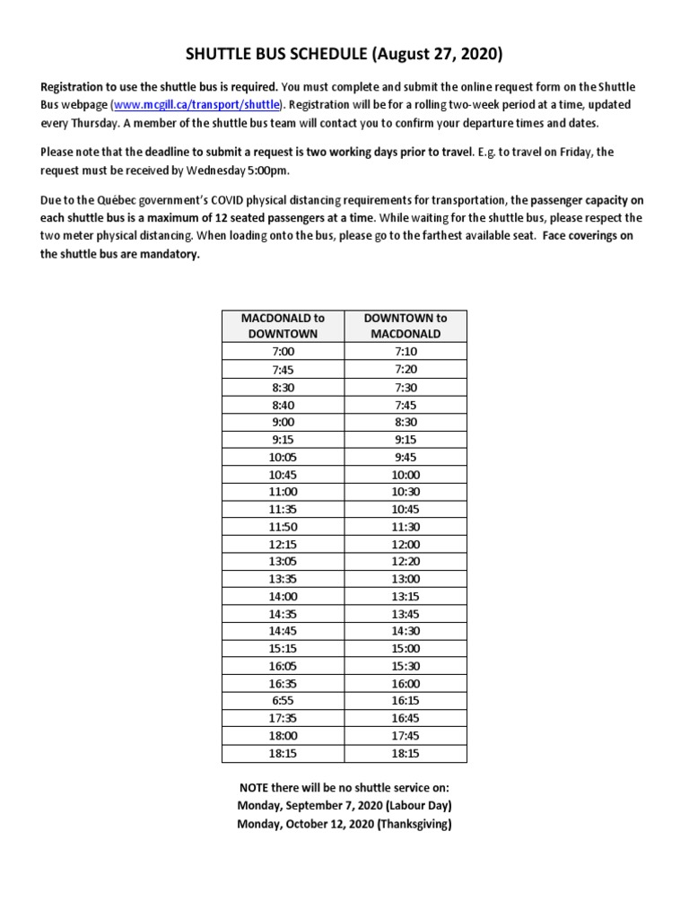 Shuttle Bus Schedule August 2020 | PDF | Public Transport | Bus