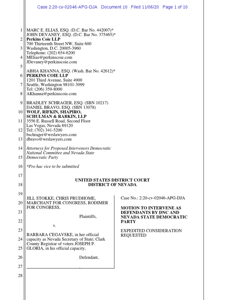 DNC Motion To Intervene | PDF | Intervention (Law) | Elections