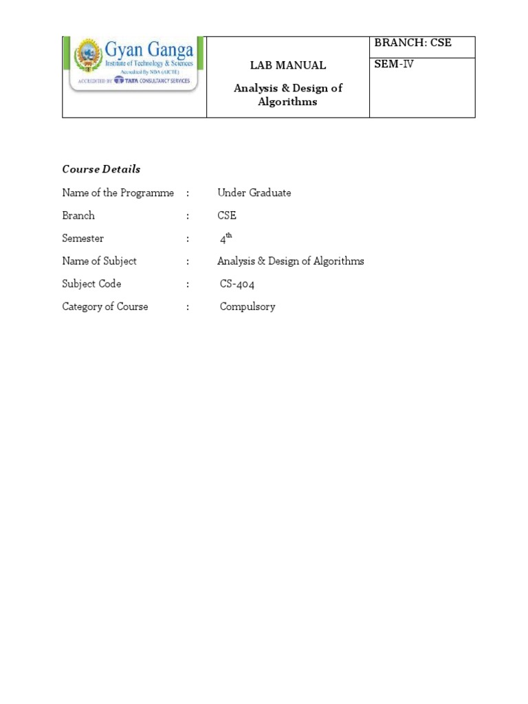 Ada Lab Manual - Shitanshu Jain | PDF | Theoretical Computer Science | Combinatorics