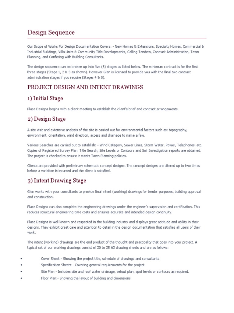 Design Sequence: Project Design and Intent Drawings 1) Initial Stage ...