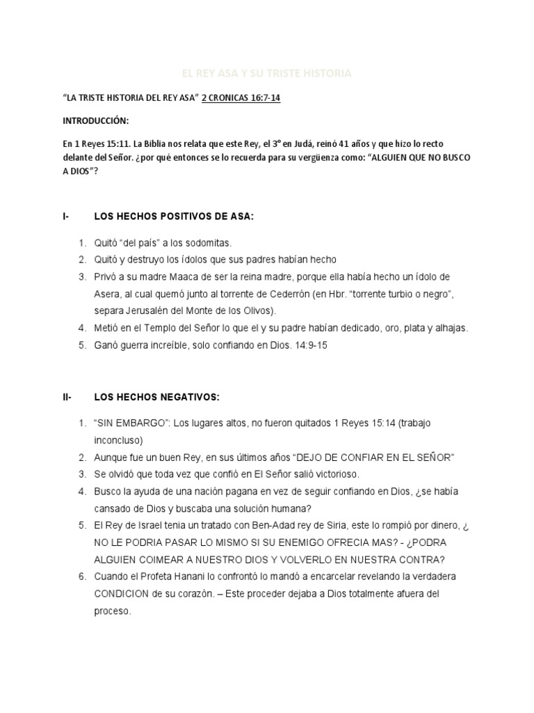 El Rey Asa y Su Triste Historia | PDF | Libros de reyes | Religión y ...