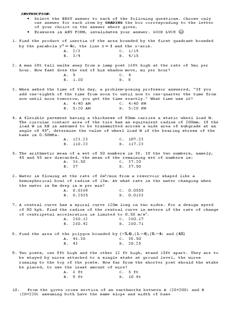 Problem Set (Math and Surveying) PDF | PDF | Ellipse | Area