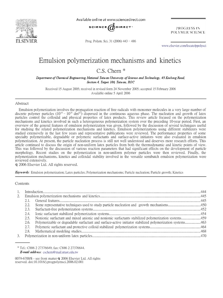 Emulsion Polymerization Kinetics | PDF | Emulsion | Polymerization