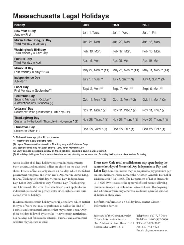 Ma Legal Holiday | PDF | Observances | Holidays