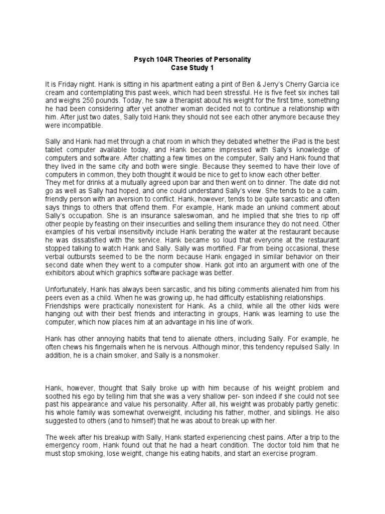 Psych 104R Theories of Personality Case Study 1 | PDF | Id | Psychoanalysis