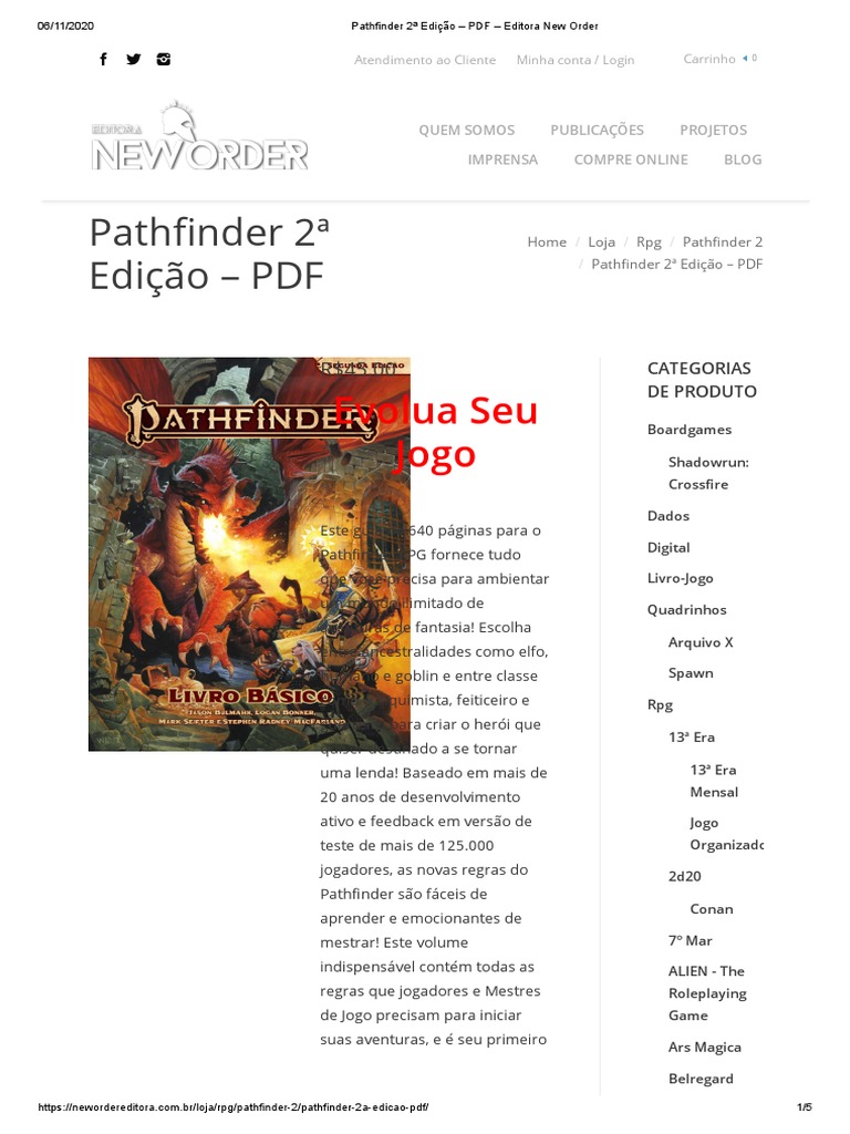 Pathfinder 2 Edição - PDF - Editora New Order | PDF | Jogos de RPG | Lazer