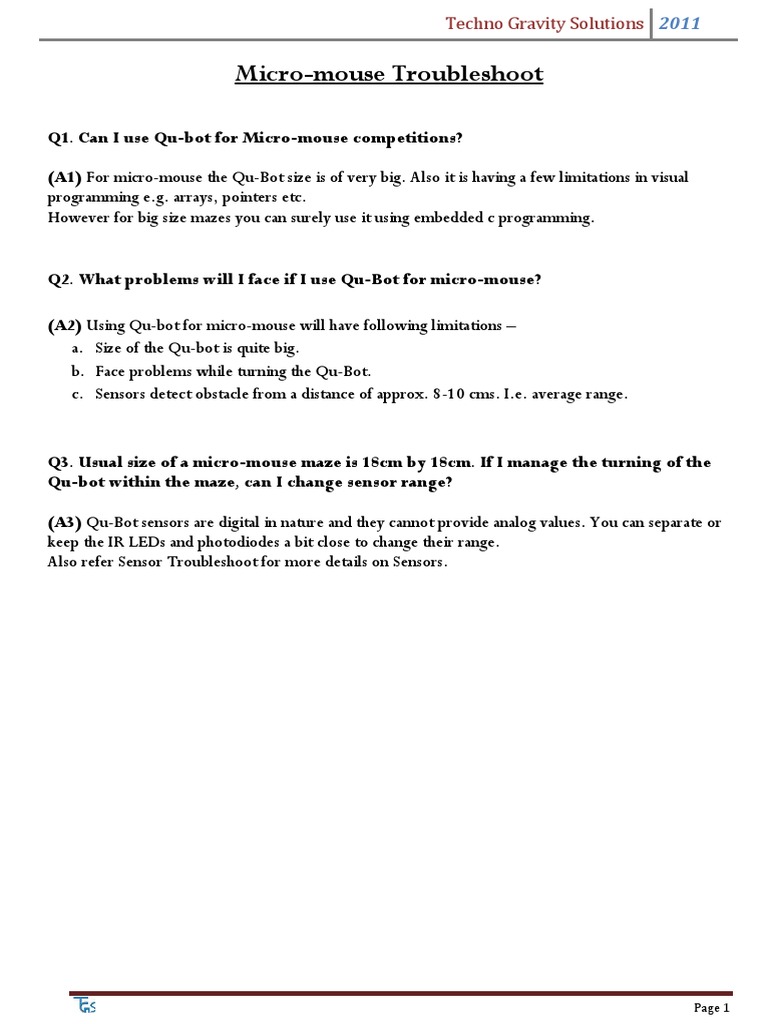 Qu Bot Micro Mouse Troubleshoot | PDF