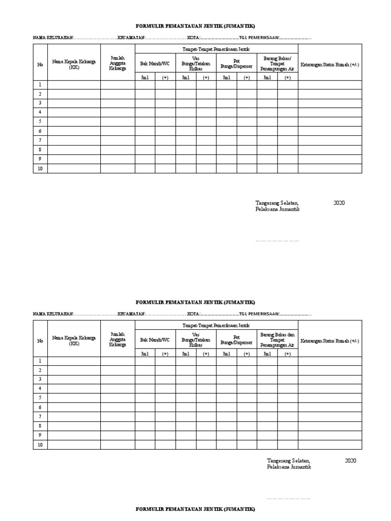 Formulir Pemantauan Jentik Cilik | PDF