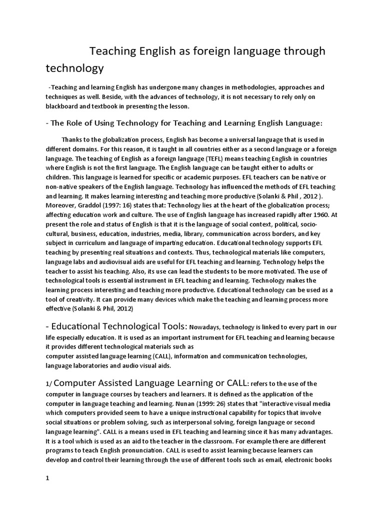 Teaching English As Foreign Language Through Technology | PDF ...