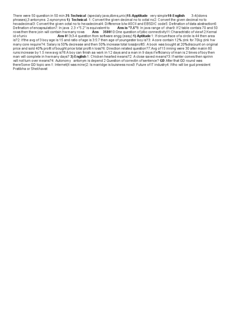 Birlasoft Previous Year Paper PDF | PDF