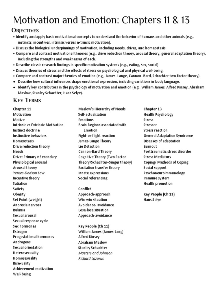 Motivation and Emotion Key Terms | PDF | Stress (Biology) | Motivation