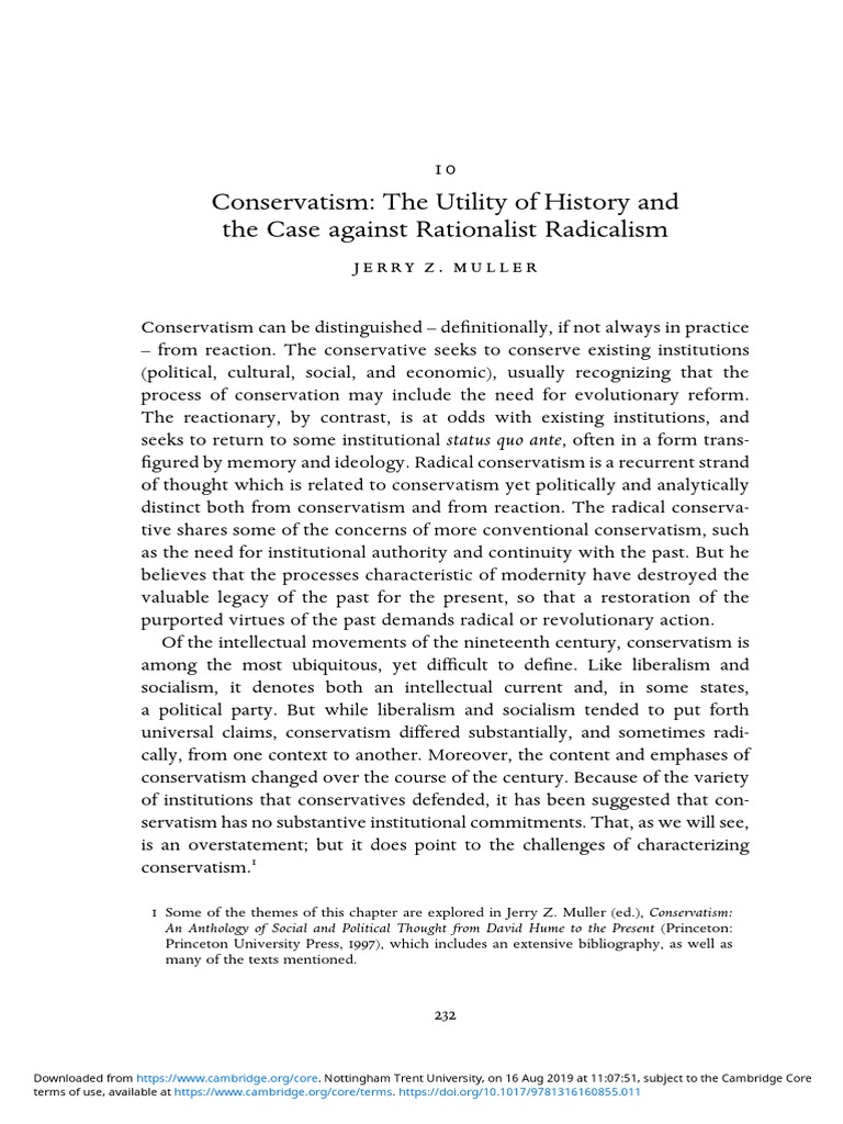 Conservatism: The Utility of History and The Case Against Rationalist ...
