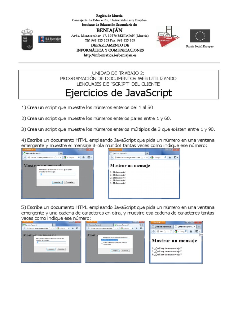 IAW UT2 EjerciciosJavaScript PDF | PDF | Script Java | HTML