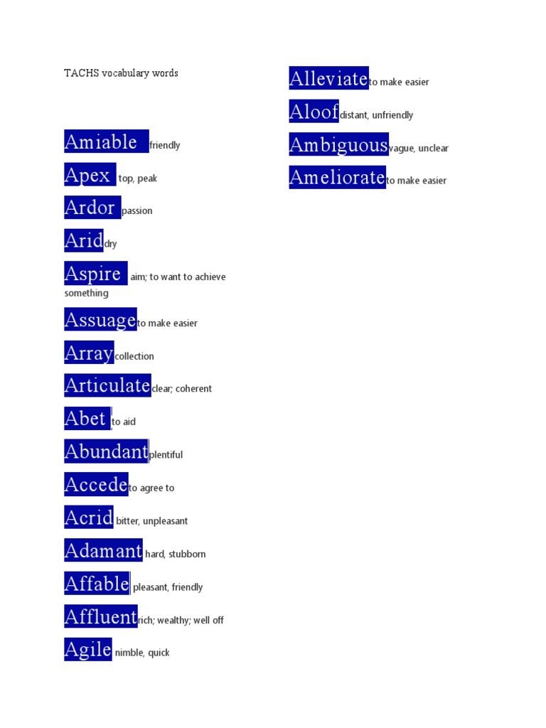 TACHS Vocabulary | PDF | Poetry
