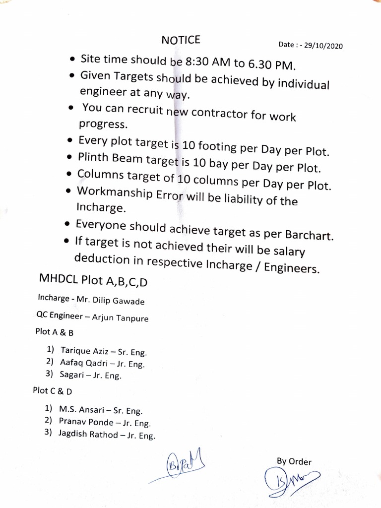 Workmanship: Columns Incharge. Target | PDF