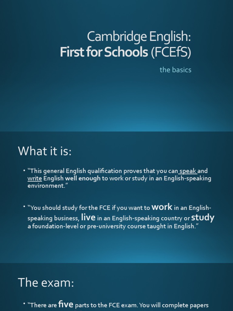 Cambridge English:: First For Schools (Fcefs) | PDF