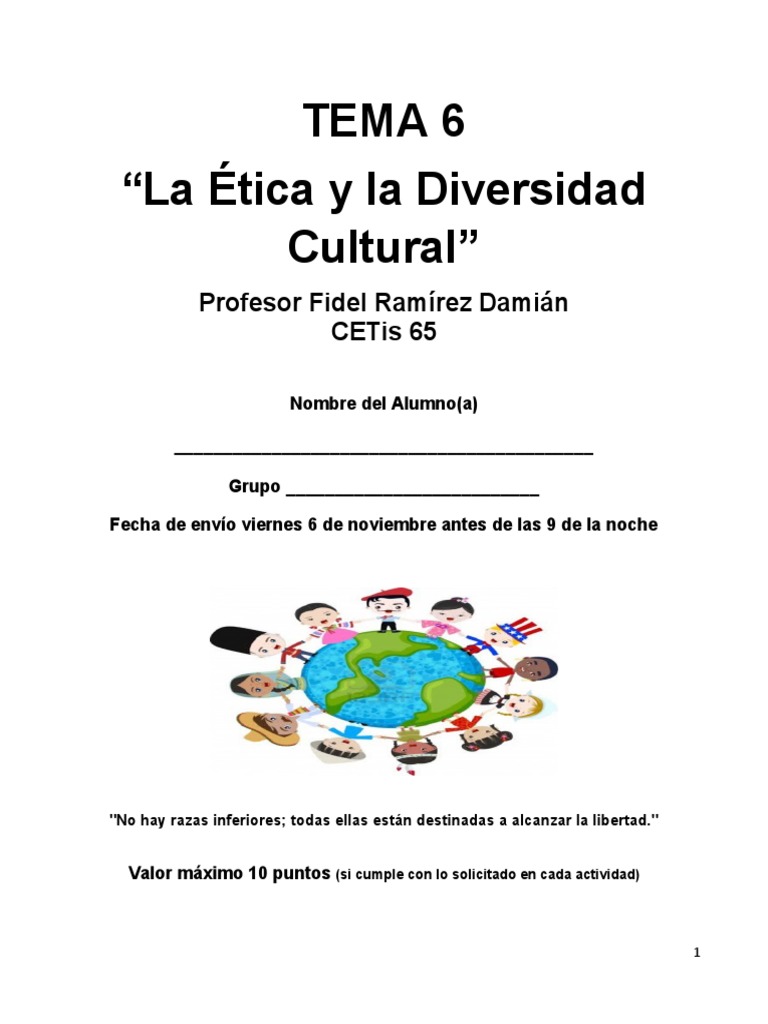 TEMA 6 La Ètica y La Diversidad Cultural o Multiculturalismo-2020 | PDF ...