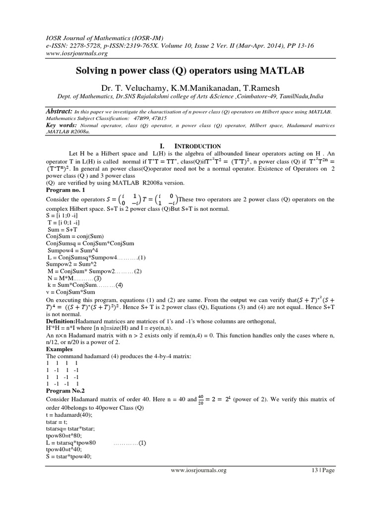 Characterizing n Power Class (Q) Operators on Hilbert Spaces Using ...