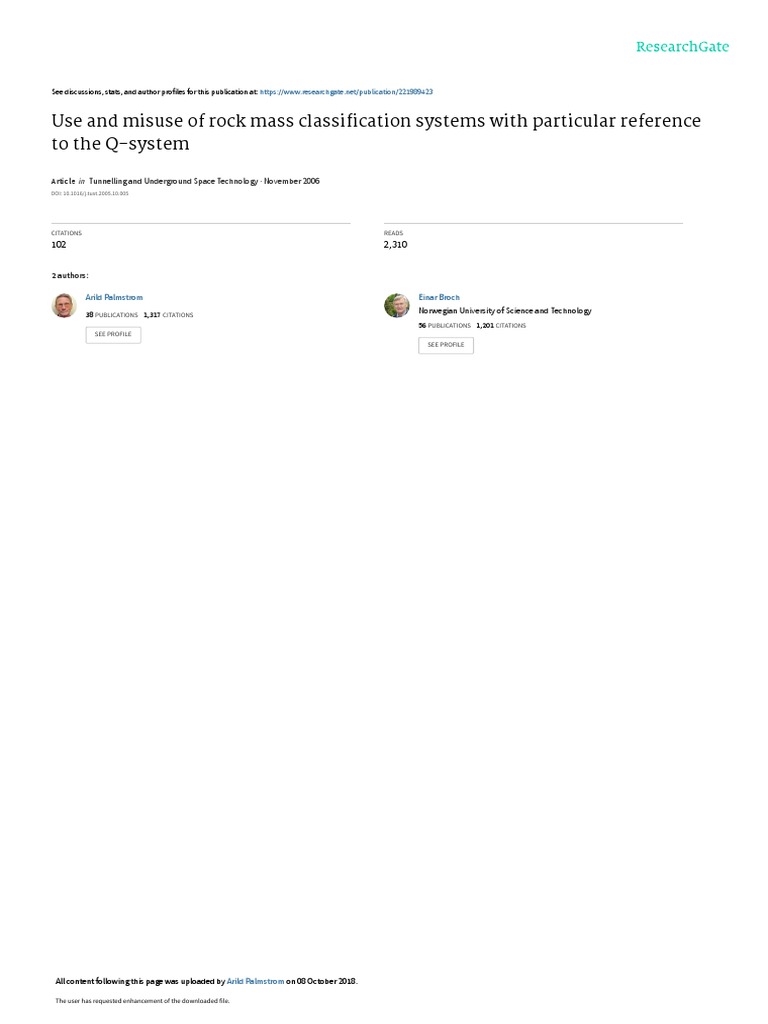 Use and Misuse of Rock Mass Classification Systems With Particular ...