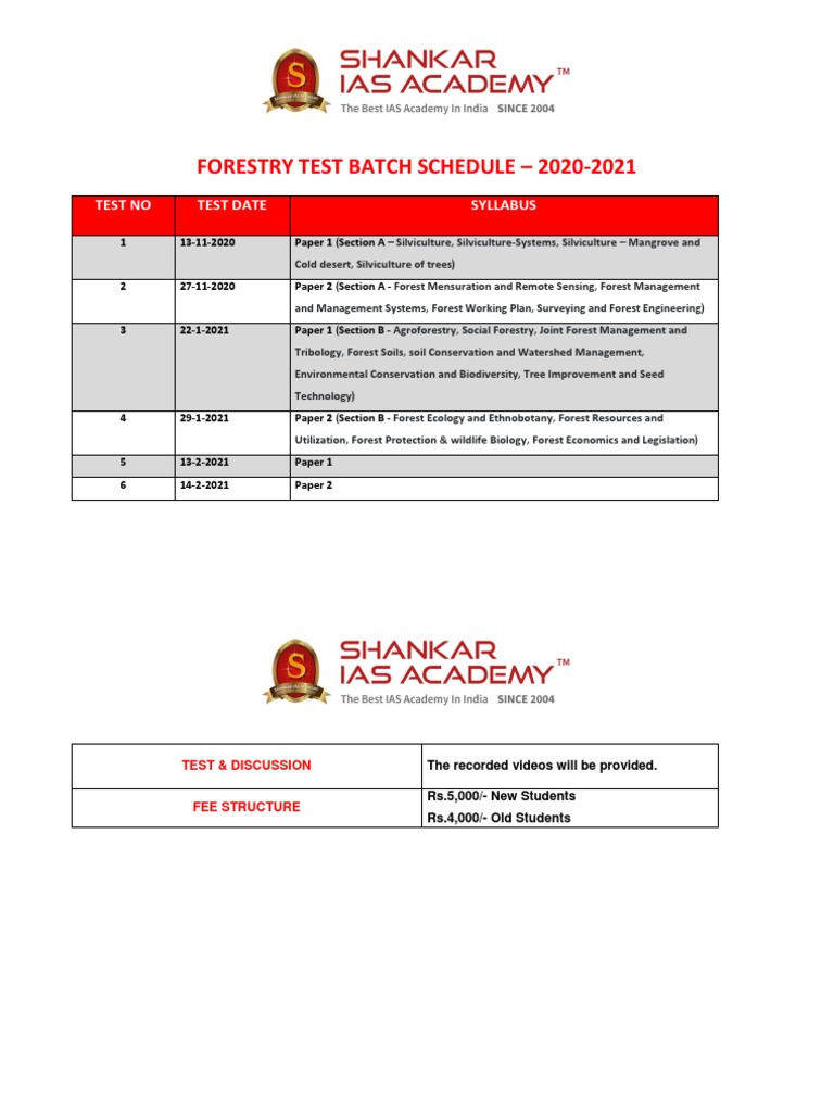 Forestry Test Batch Schedule 2020-2021 | PDF | Science & Mathematics