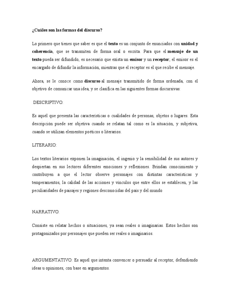 Cuáles Son Las Formas Del Discurso | PDF | Narrativa | Poesía