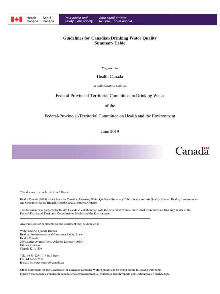 Guidelines For Canadian Drinking Water Quality Summary Table | PDF ...