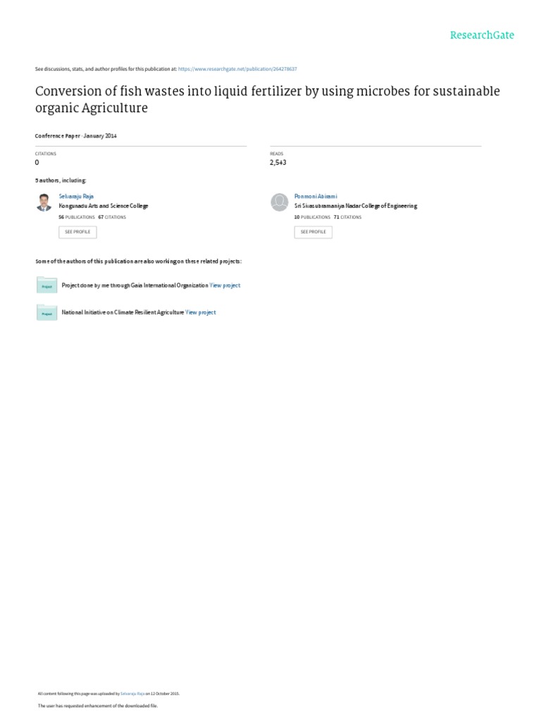 Conversion of Fish Wastes Into Liquid Fertilizer by Using Microbes For ...