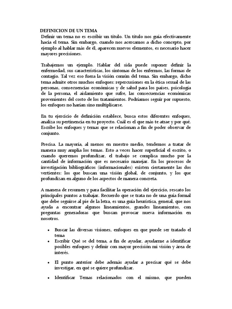 Definicion de Un Tema | PDF | Comunicación | Información