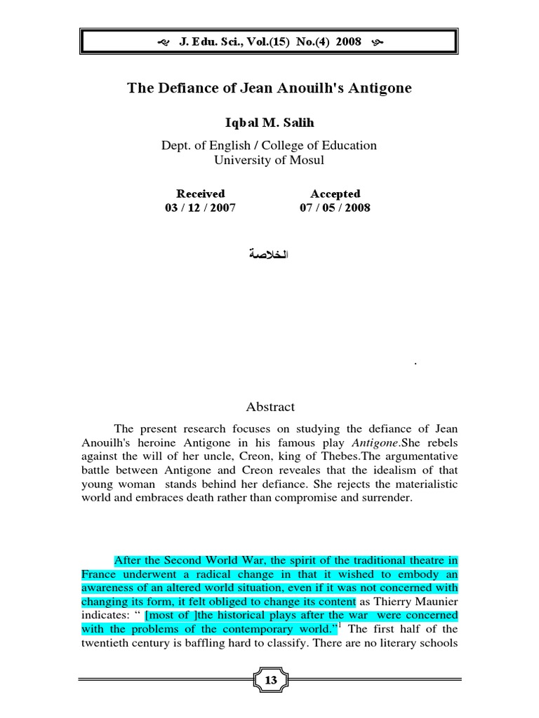 Defiance in Antigone | PDF | Oedipus