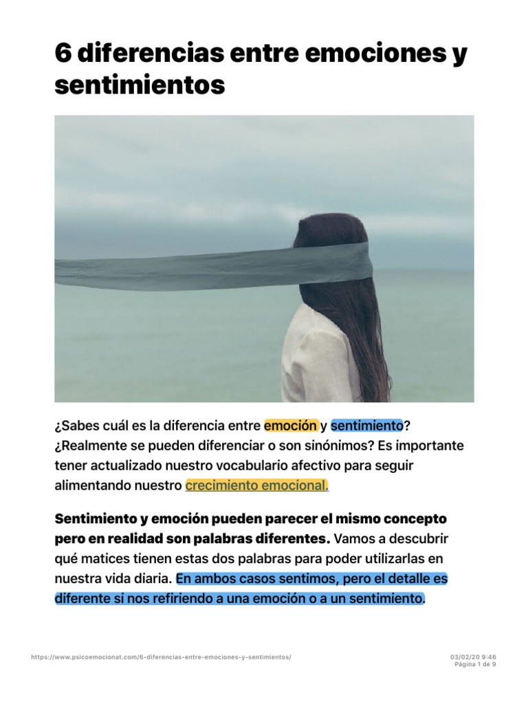 6 Diferencia Entre Emoción y Sentimientos - Psicoemocionat | PDF | Las ...