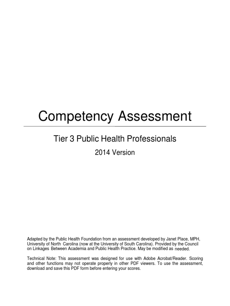 Competency Assessment: Tier 3 Public Health Professionals | PDF ...