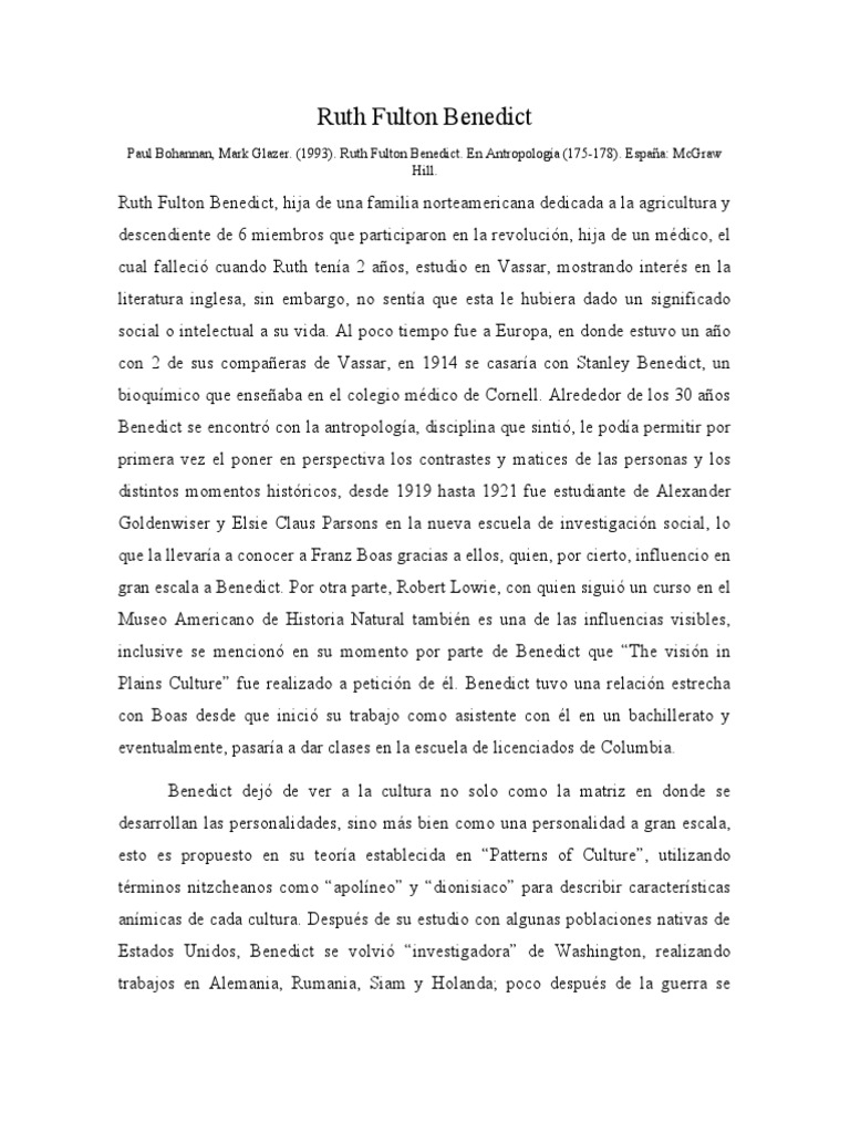 Ruth Fulton Benedict | PDF | Antropología | Science
