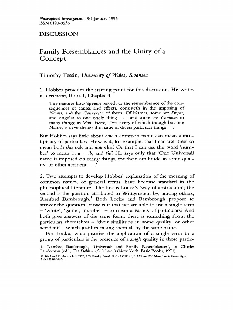 Family Resemblance and The Unity of A Concept | PDF | Question ...