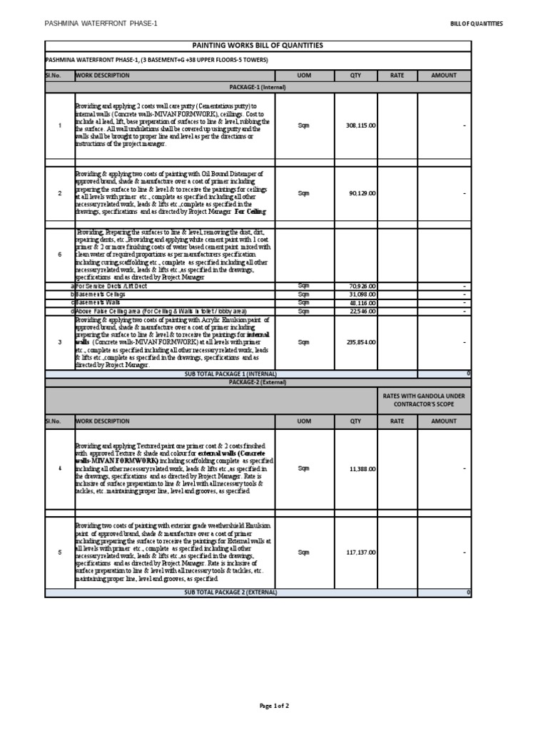 Painting Works Bill of Quantities | PDF | Paint | Paintings