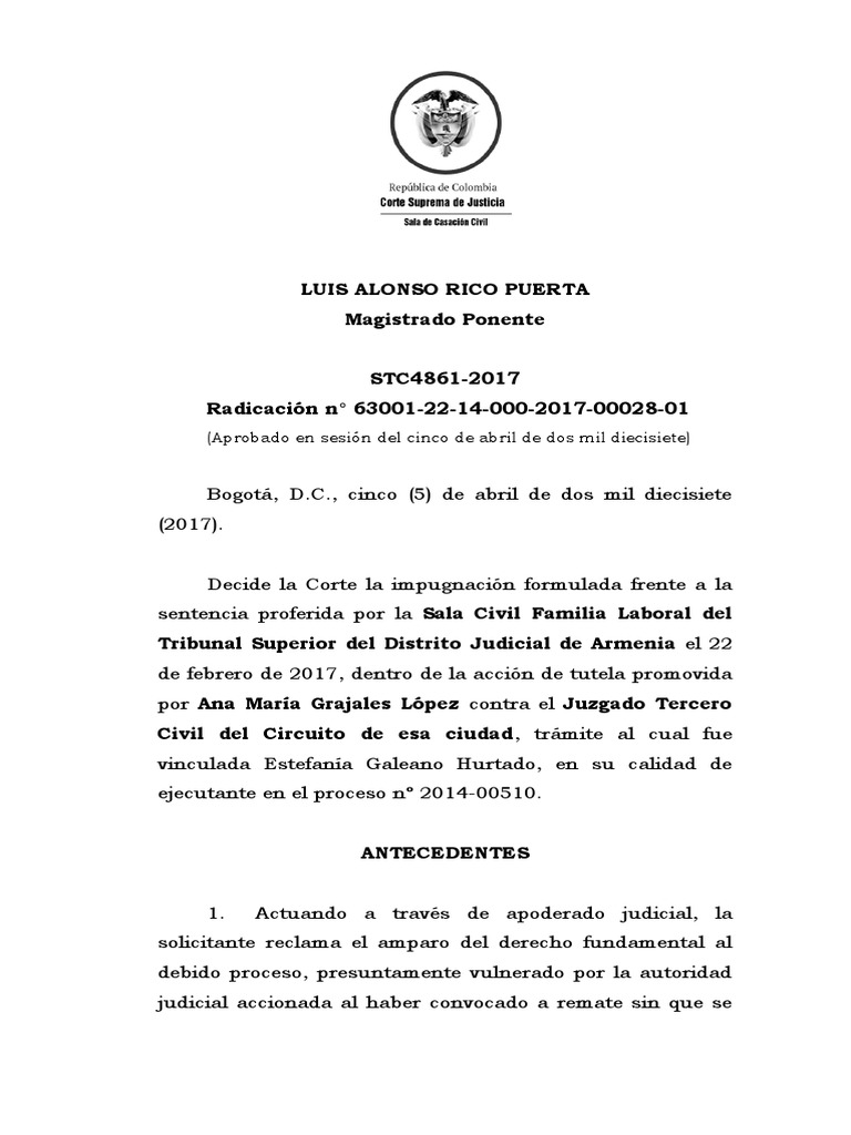 STC4861-2017 Avaluo Bienes Remate | PDF | Debido al proceso | Sentencia ...