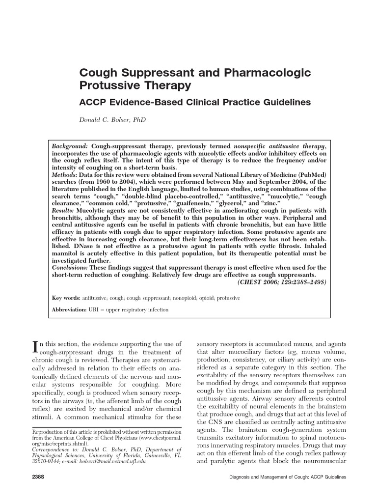 Cough Suppressant and Pharmacologic Protussive Therapy: ACCP Evidence ...