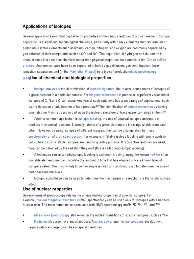 Applications of Isotopes | PDF | Isotope | Isotopic Labeling