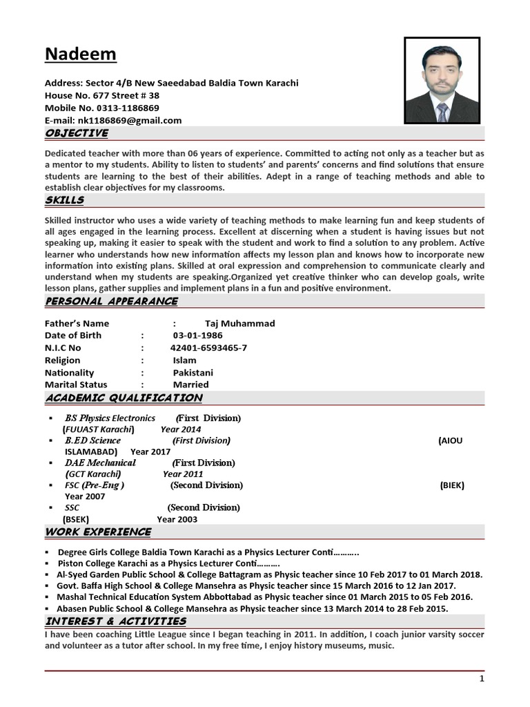 CV Nadeem | PDF | Teaching Method | Teachers