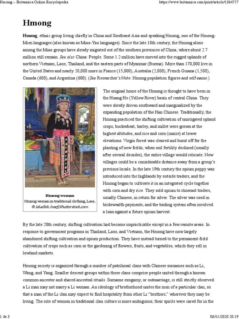 Hmong: Hmong Woman Hmong Woman in Traditional Clothing, Laos | PDF ...