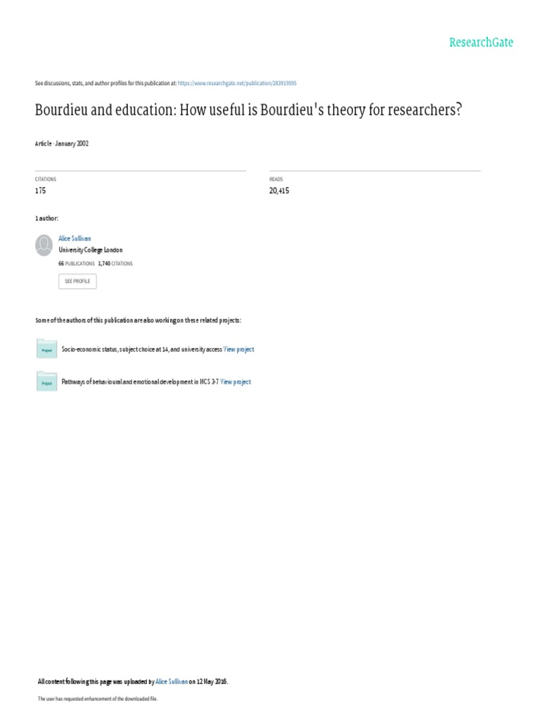Analyzing the Usefulness of Bourdieu's Theory of Cultural Reproduction ...