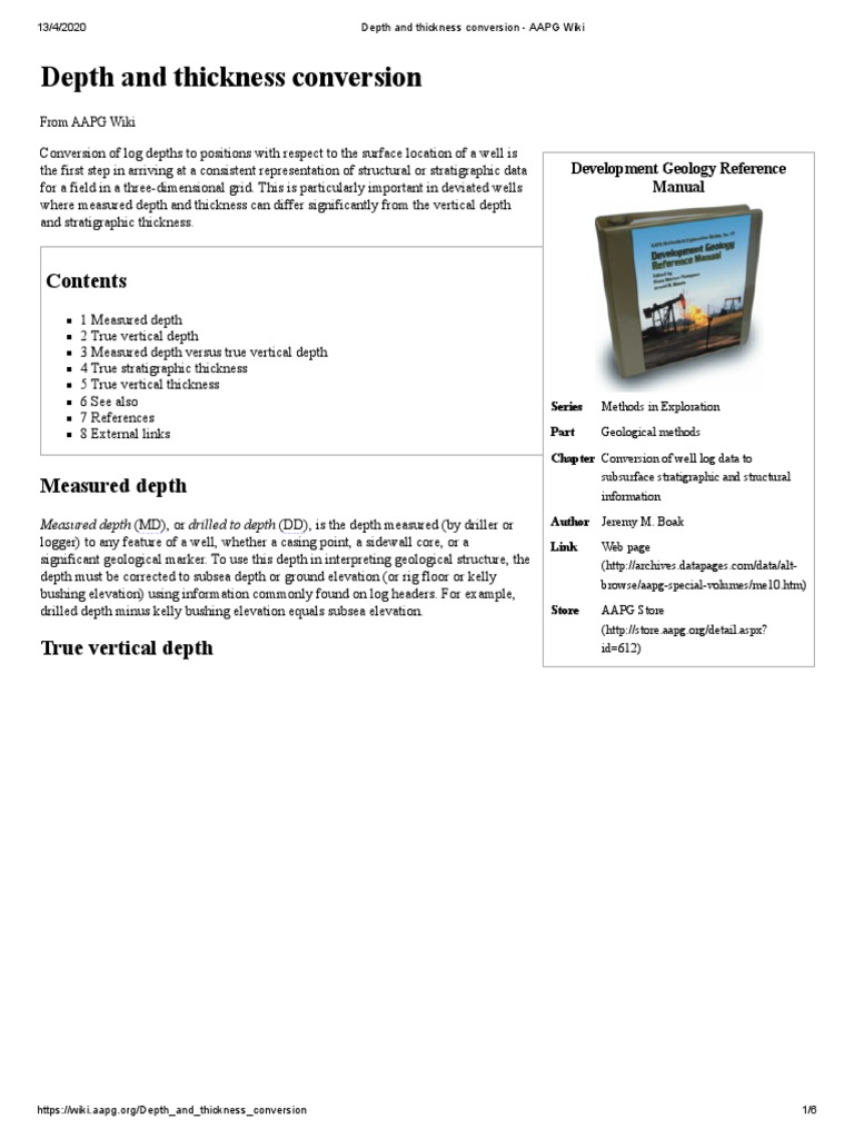 Depth and Thickness Conversion: Development Geology Reference Manual ...
