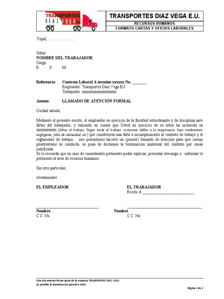 Carta - Memo Llamado de Atencion Formal | PDF