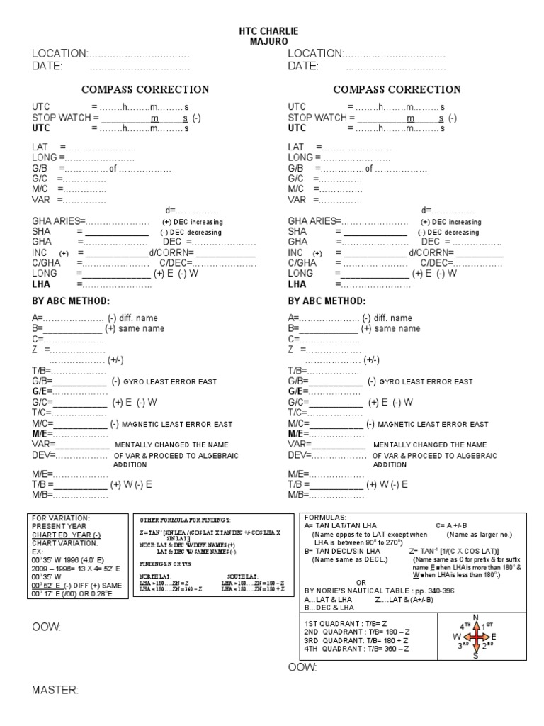Compass Correction Compass Correction: Location: Date: Location: Date ...