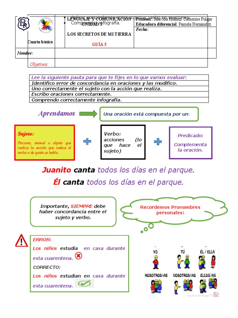 Hojas De Trabajo De Concordancia Entre Sujeto Y Verbo, Segundo Grado