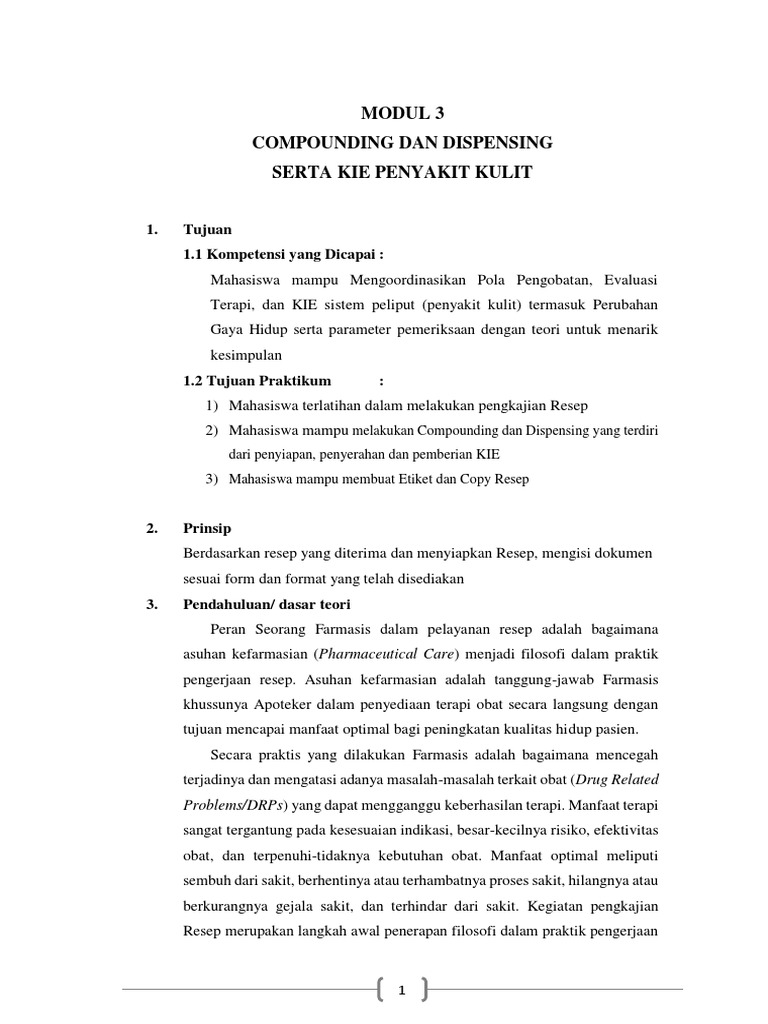 Modul 3 Compounding Dan Dispensing Serta Kie Penyakit Kulit: 1. Tujuan ...