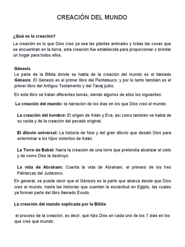 La Creación Del Mundo | PDF | Libro del Génesis | Mitos de la creación